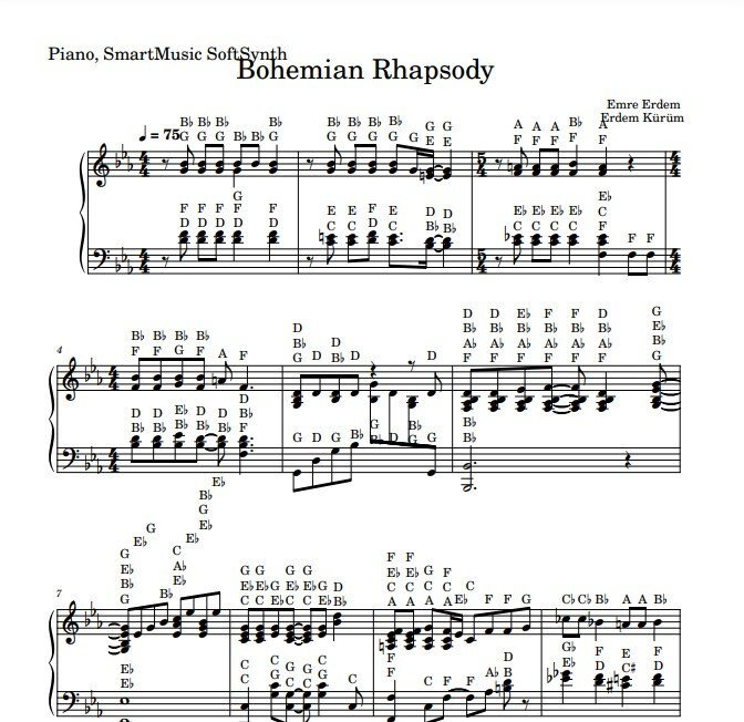 Bohemian Rhapsody (note Names) Sheet Music Piano - Etsy