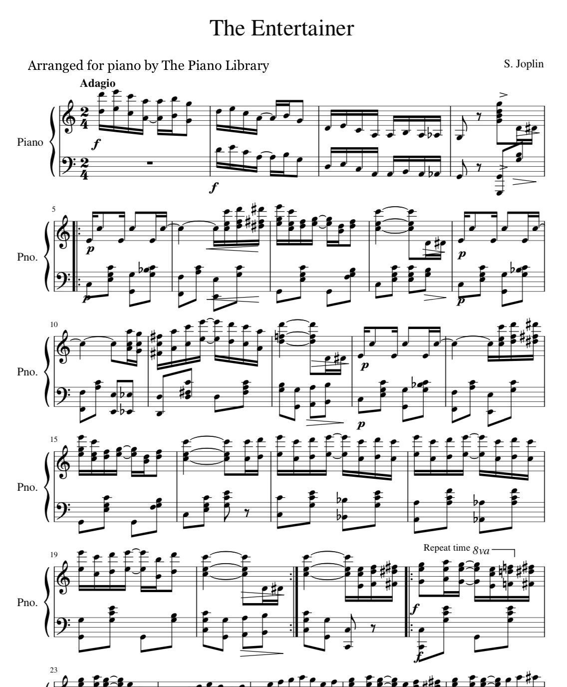 The Entertainer - Sheet Music Piano - Etsy