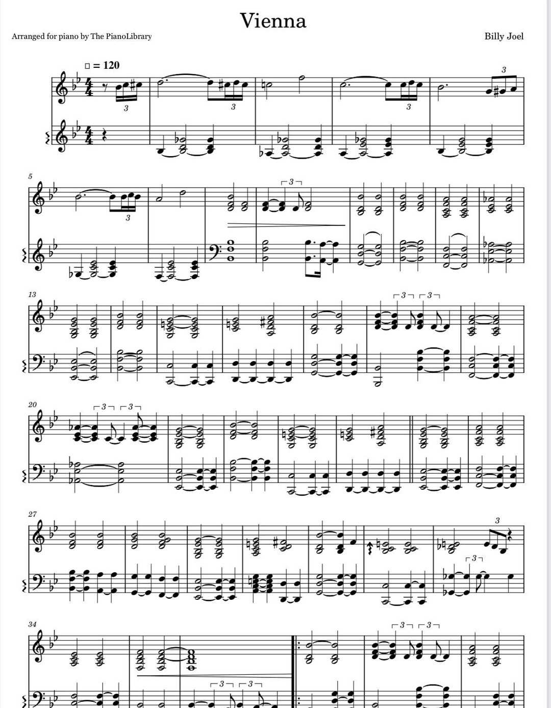 Vienna - Billy Joel - Piano Sheet Music - Etsy