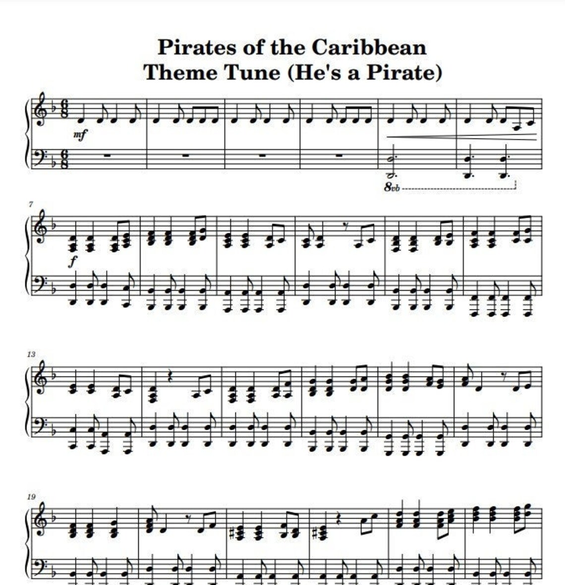 Pirates Of The Caribbean Theme Tune He s A Pirate Piano Sheet Music