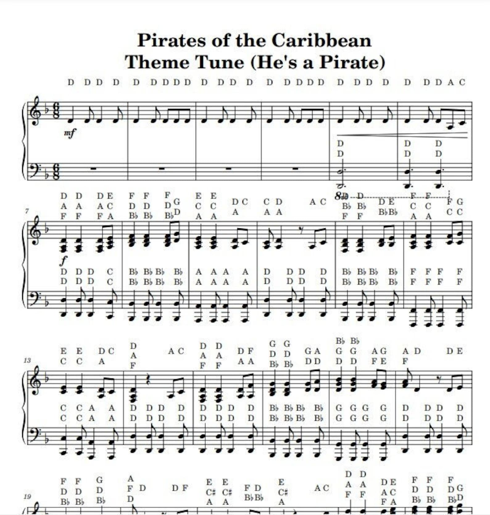 Pirates of the Caribbean Theme Tune - He's a Pirate - Note Names ...