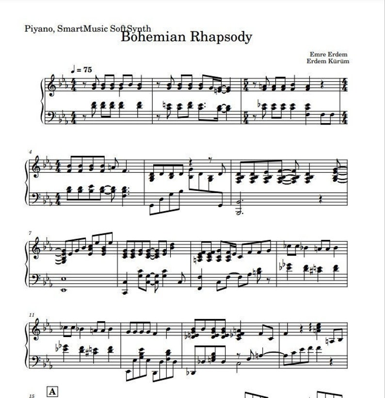 Bohemian Rhapsody - Queen - Piano Sheet Music - Etsy Australia