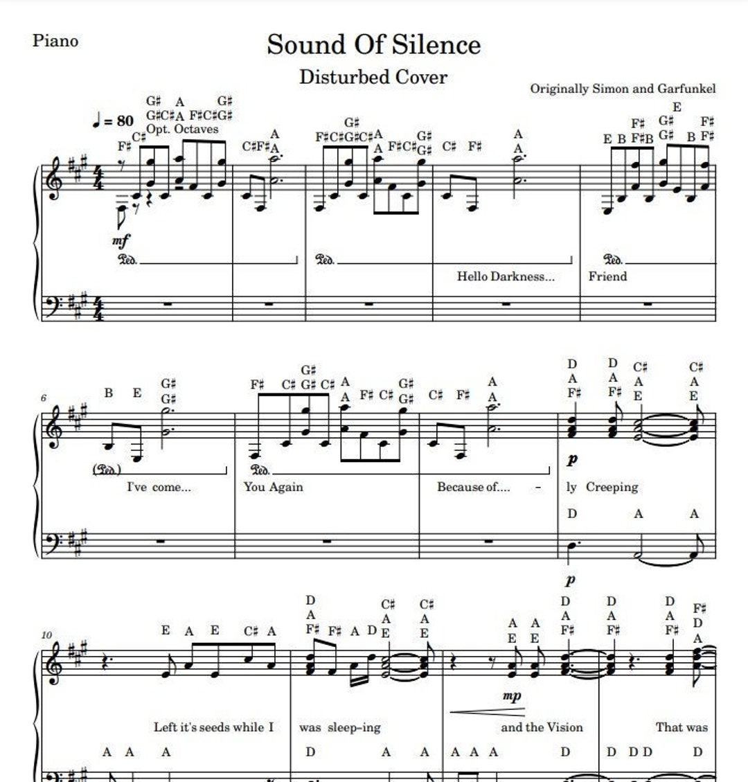 Sound of Silence note Names Simon and Garfunkel Sheet Music Piano - Etsy