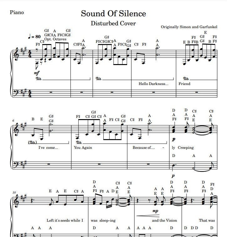 Sound of Silence (note Names) - Simon and Garfunkel Sheet Music Piano ...
