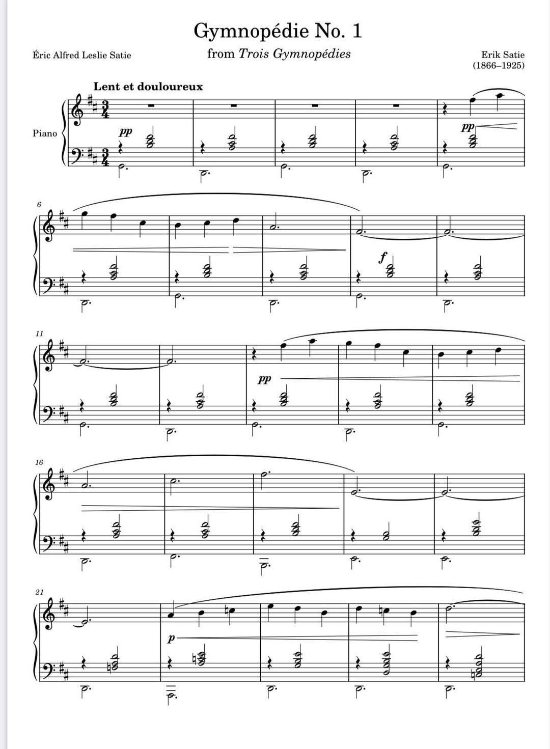 Gymnopedie No.1 - Sheet Music Piano - Etsy