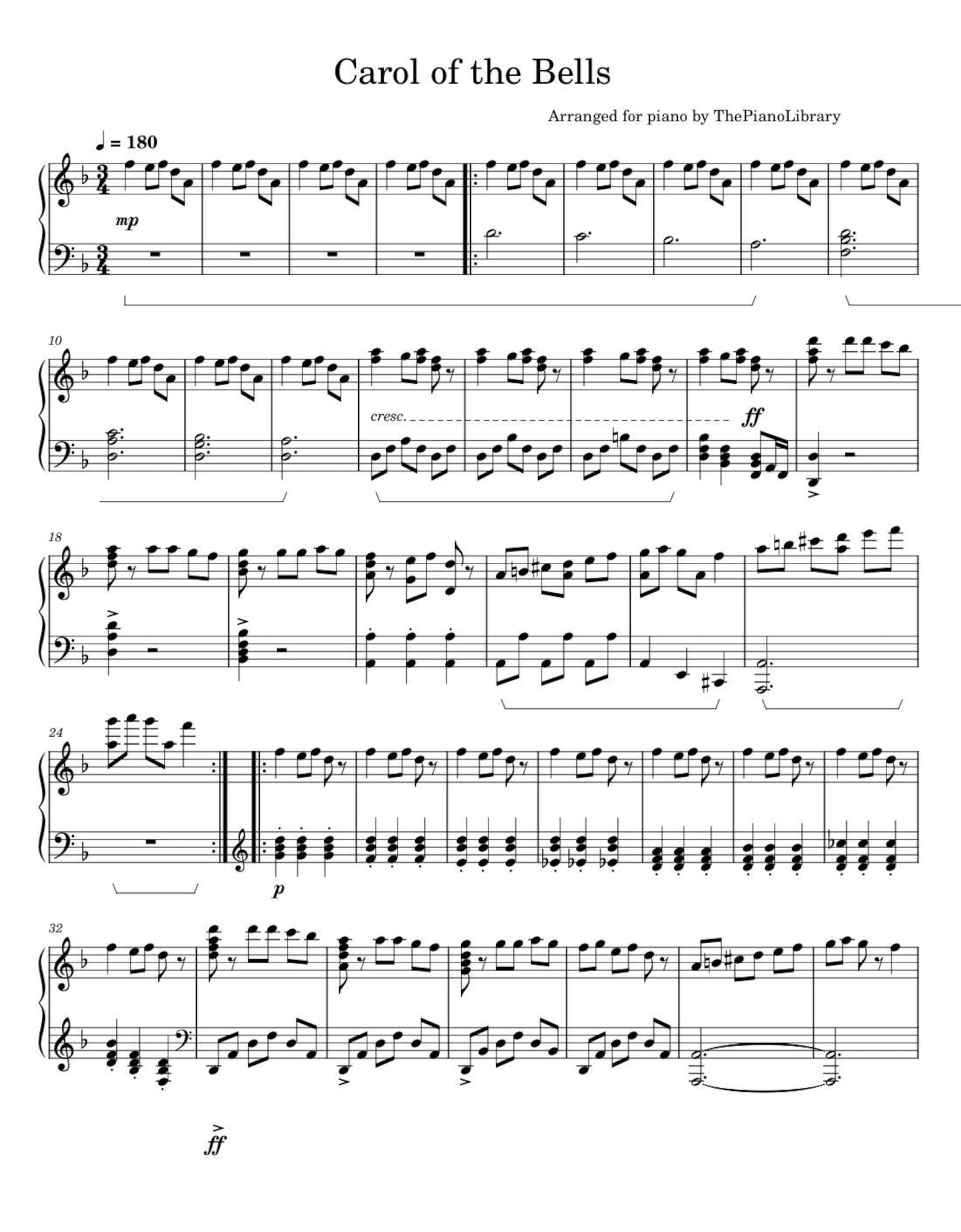 Carol of the Bells - Piano Sheet Music - Etsy