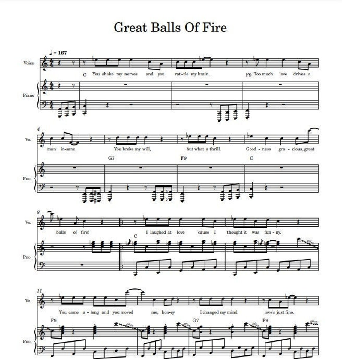 Great Balls Of Fire Piano Sheet Music