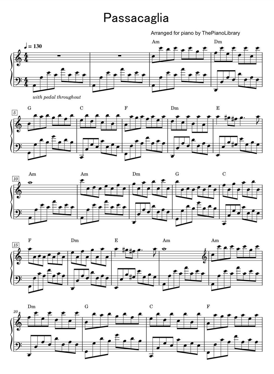 Passacaglia - Piano Sheet Music - Etsy