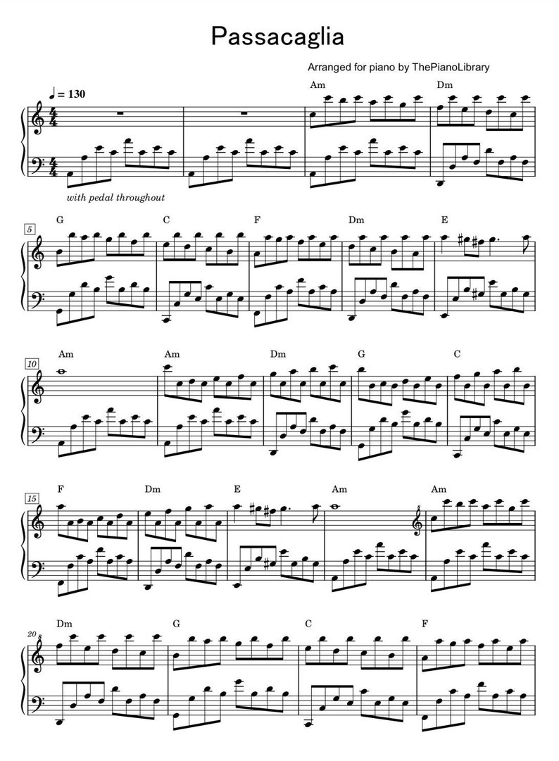 Passacaglia - Piano Sheet Music - Etsy