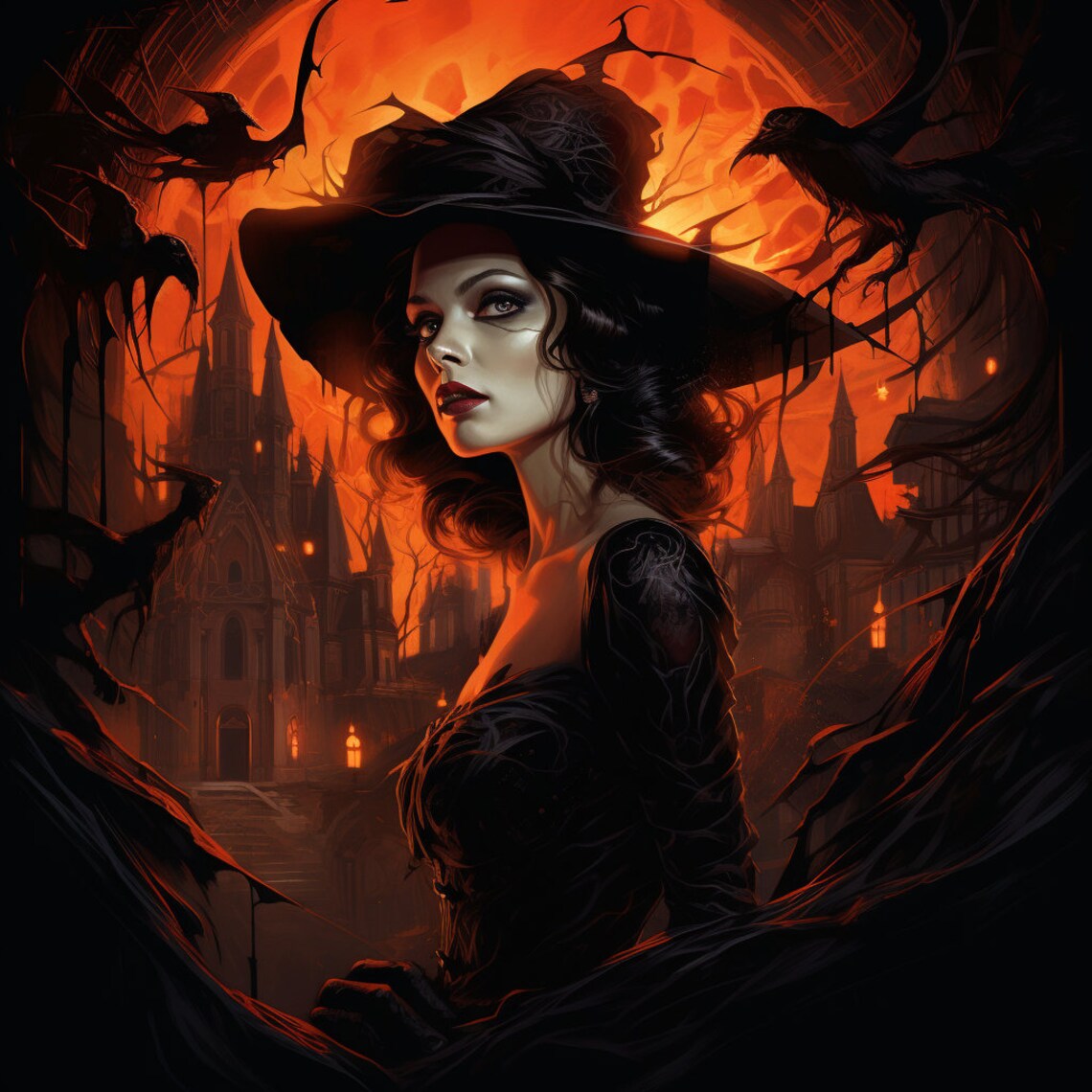 Halloween Classic Poster Horror & Gothic Art Deco Witch Printable ...