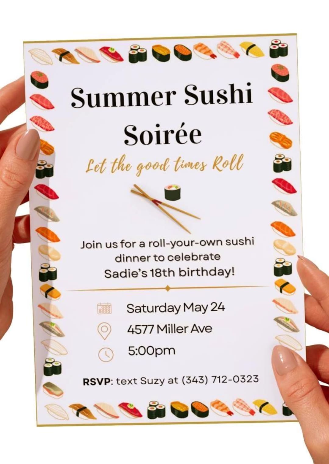 Editable Sushi Party Invitation • Roll Your Own Sushi Birthday • Summer ...