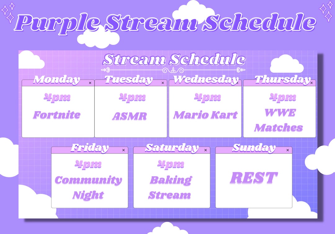 Purple Twitch Stream Schedule-digital Schedule-youtube Schedule-twitch ...