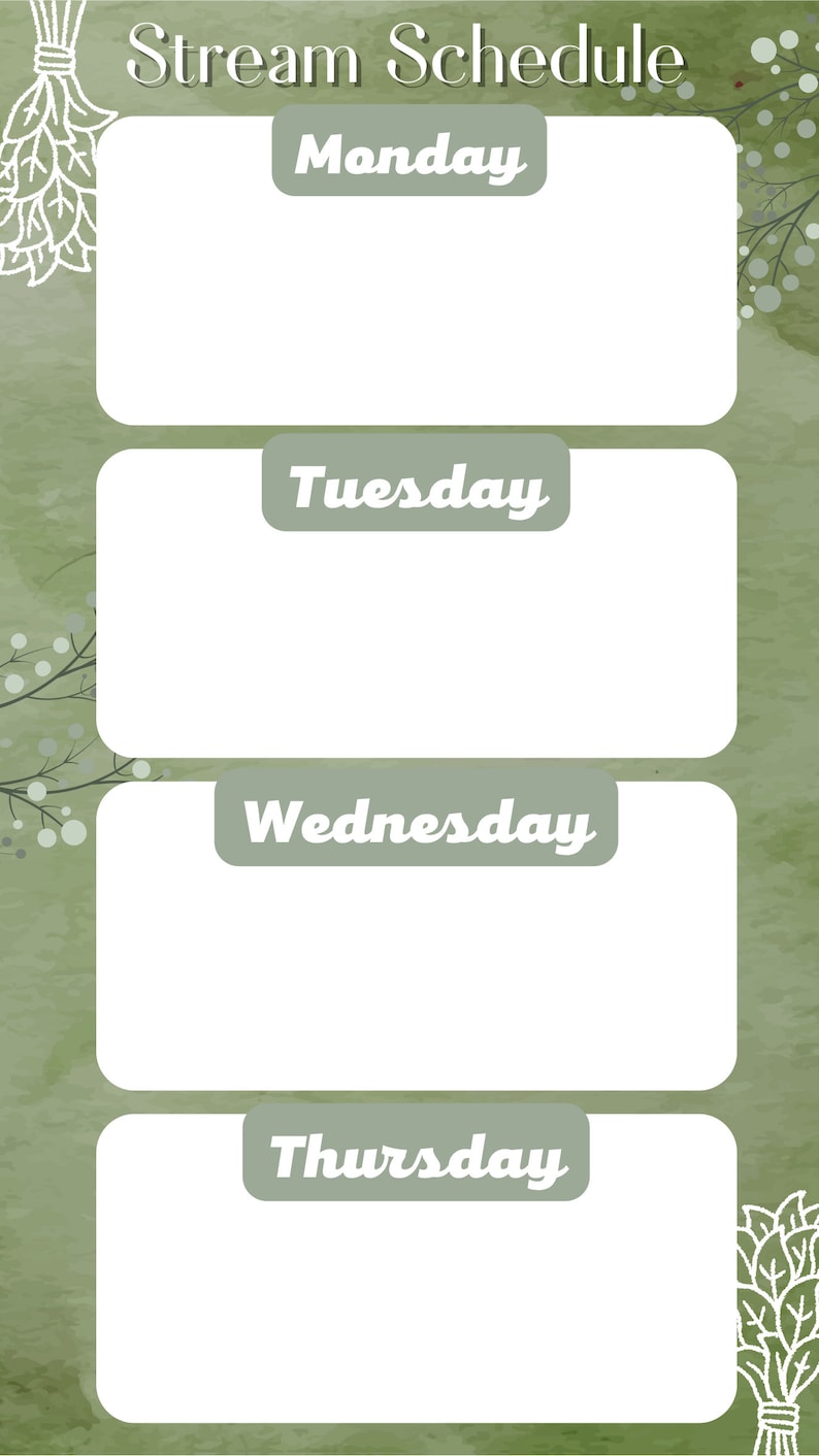 Twitch Stream Schedule, Daily Schedule, Stream Schedule, Sage Green ...