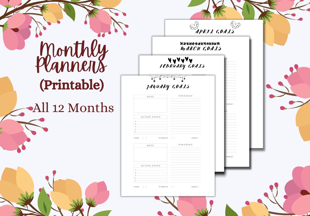 12 Months Printable Planners-monthly Planner-orginizing Planners- .PDF ...