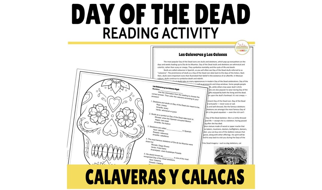 Día De Los Muertos Reading and Coloring Comprehension Activity With ...