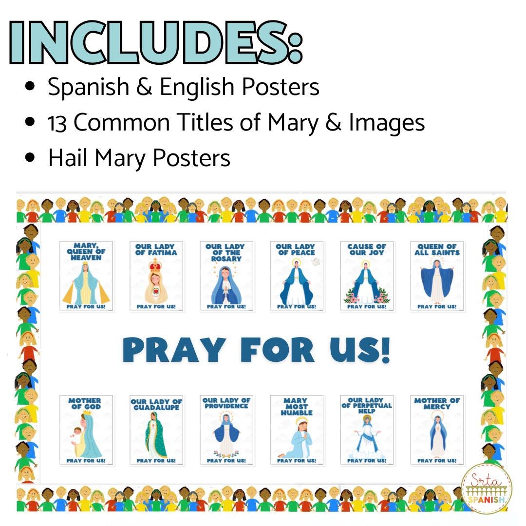 Hail Mary Prayer Catholic Classroom Poster Bulletin Boards Kit Mother ...