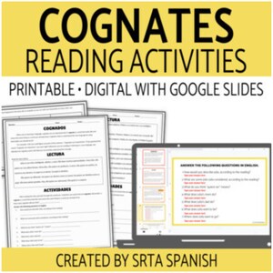 Spanish Cognates Reading Activities and Worksheets With Digital Version ...