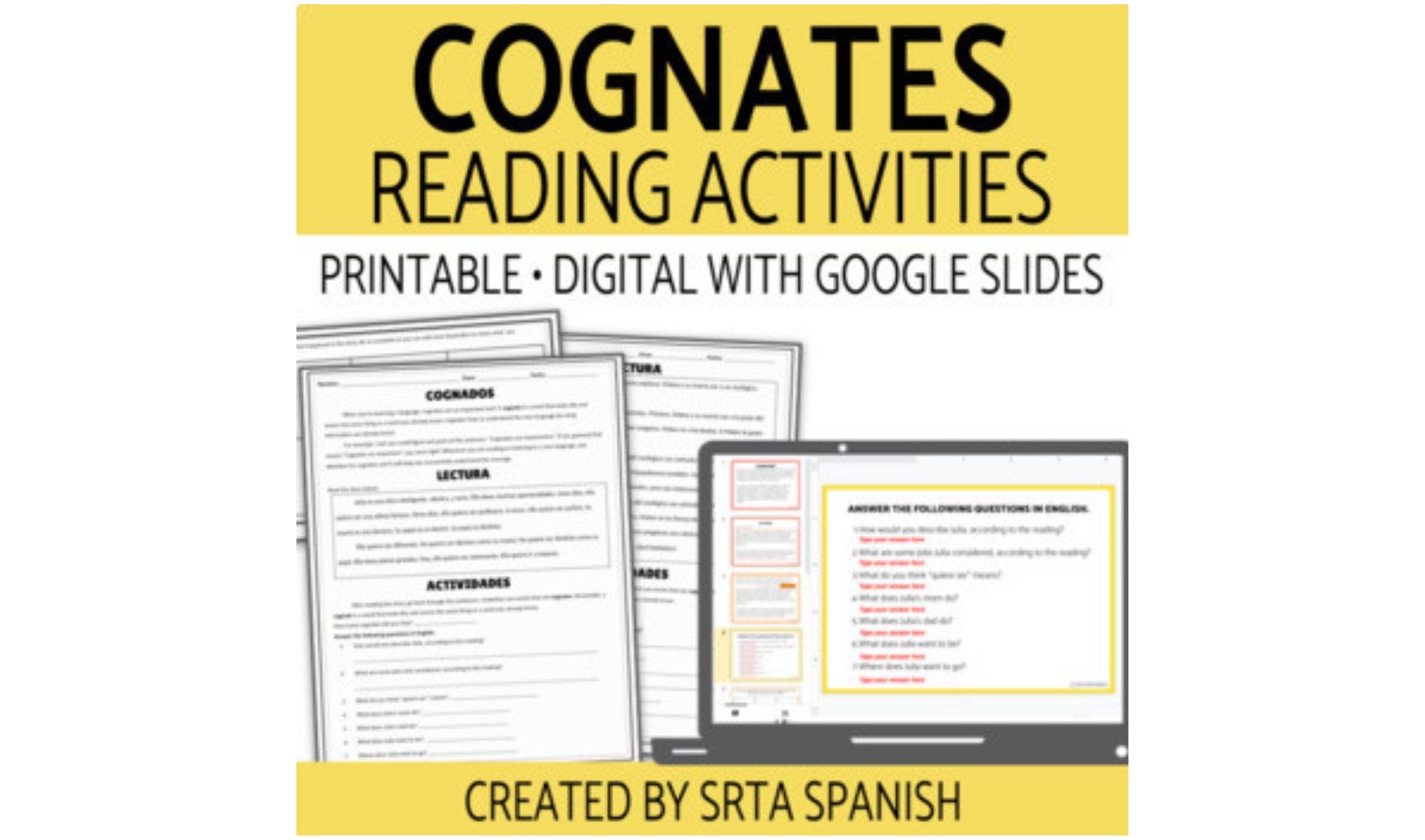 Spanish Cognates Reading Activities and Worksheets With Digital Version ...