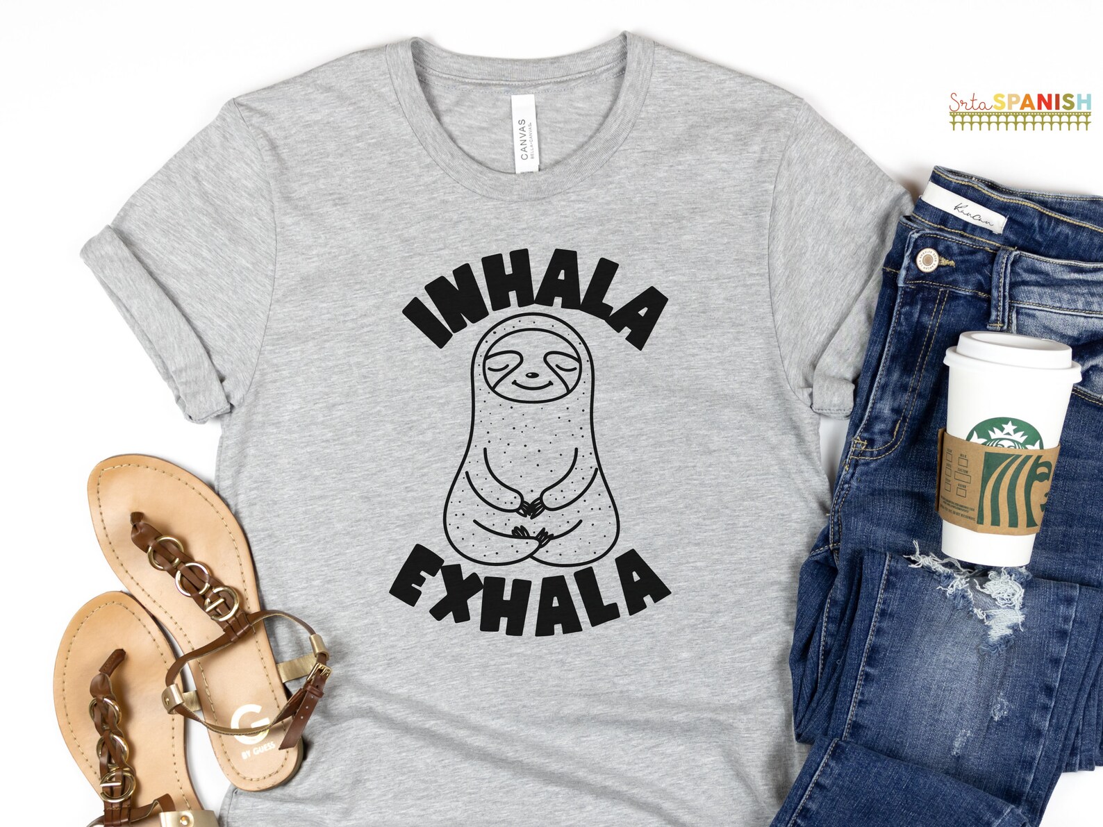 Inhala Exhala Sloth Spanish Tee T Shirts for Spanish Teacher Bilingual ...