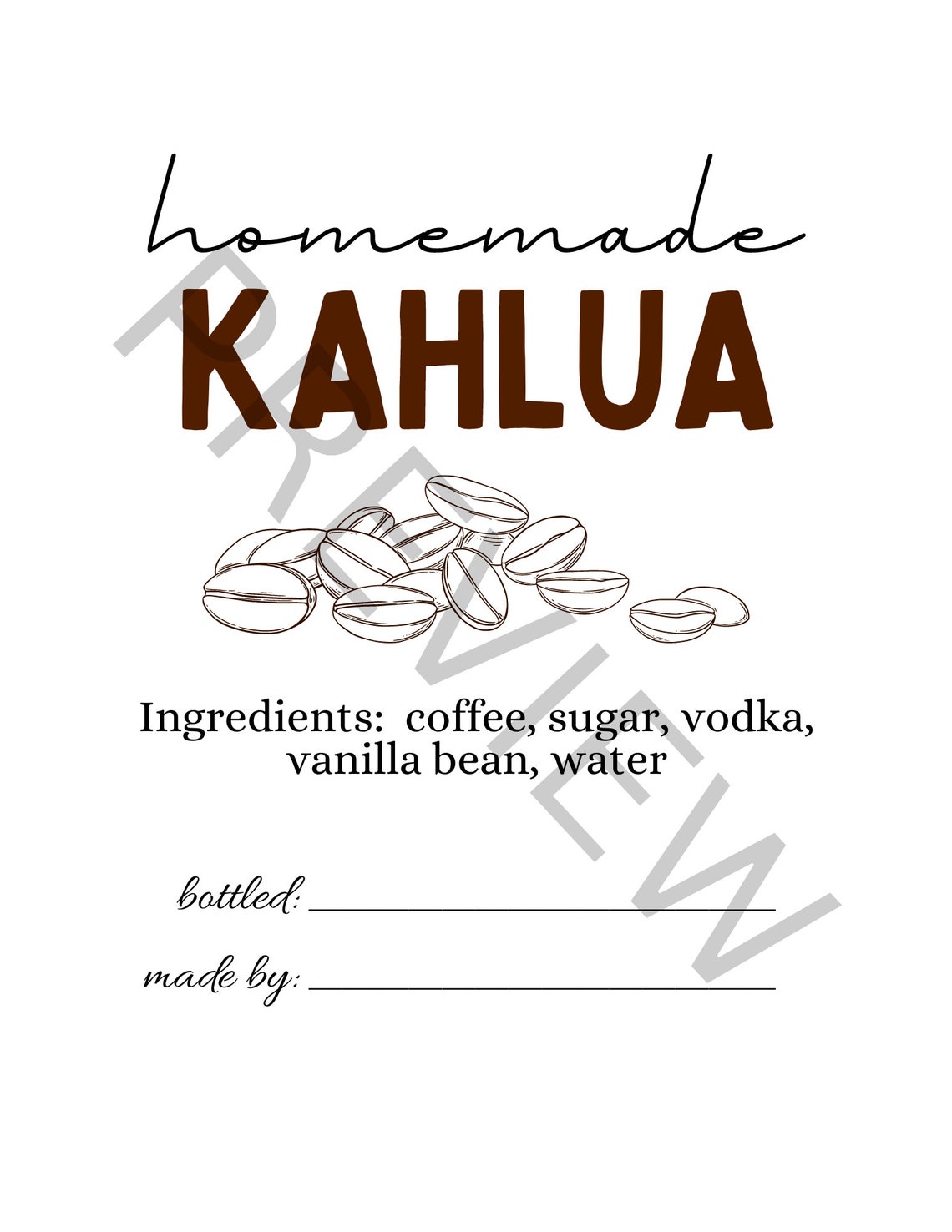 Homemade Kahlua Labels, Gift Tags, Instant Download, Printable - Etsy