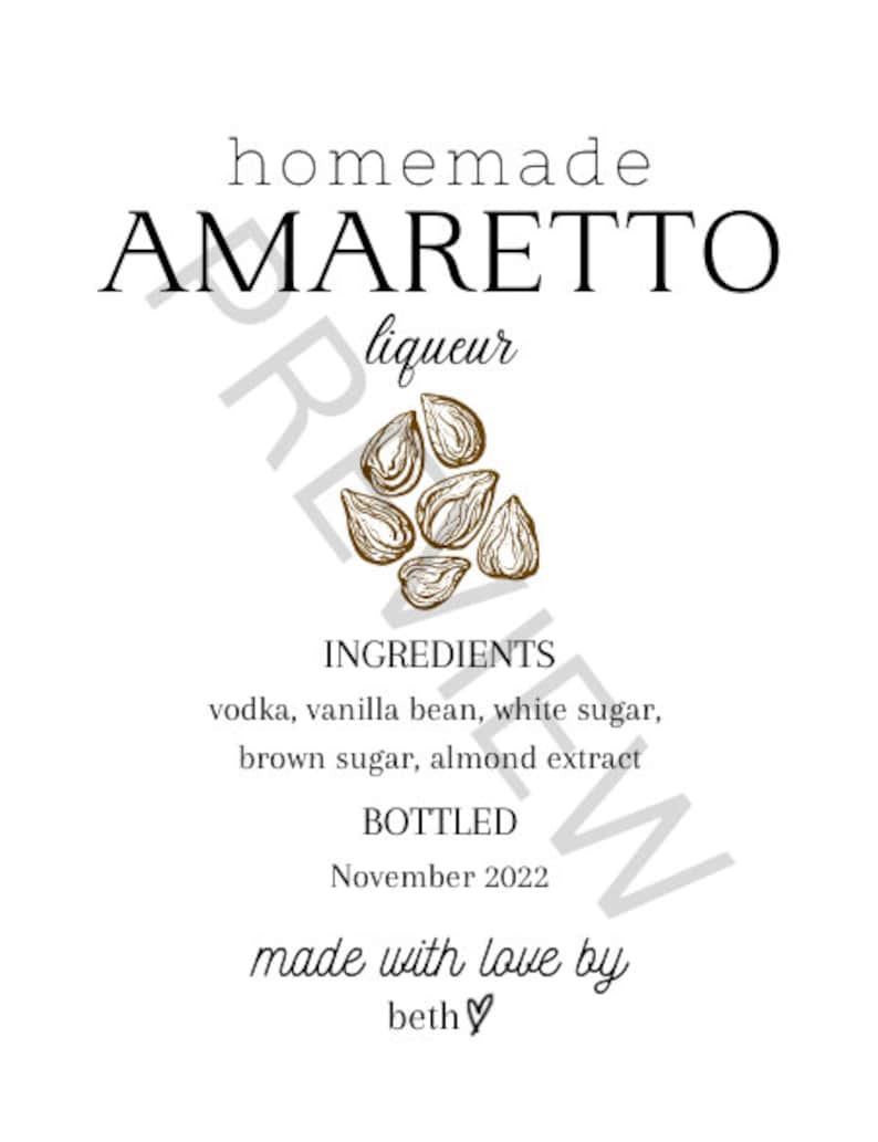 Custom Homemade Amaretto Labels/gift Tags, Personalized Gifts, Printable - Etsy