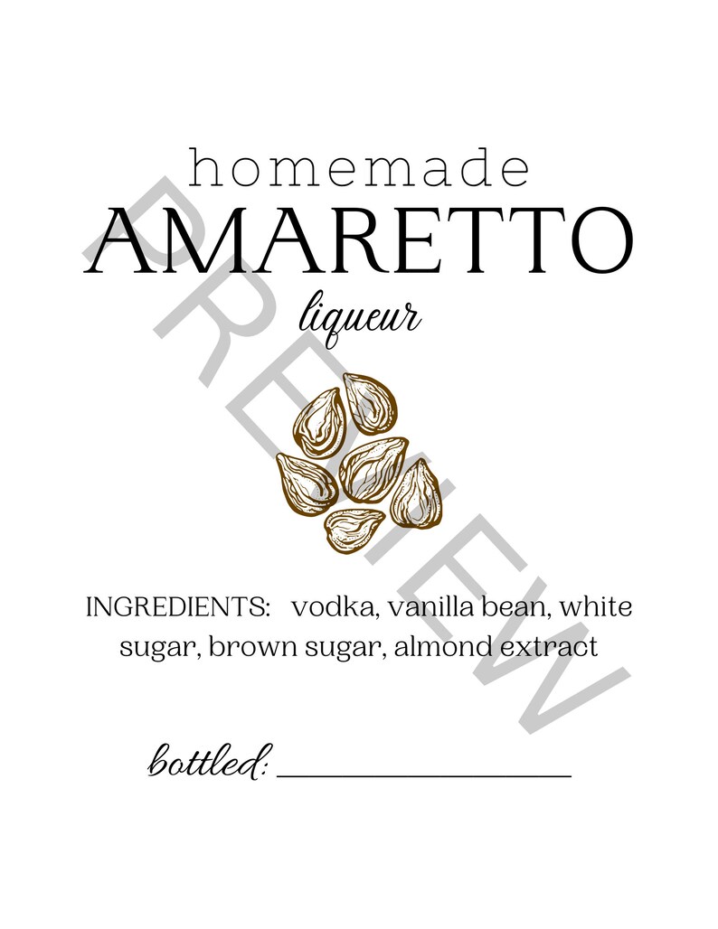 Homemade Amaretto Labels + Recipe, Printable Labels, Instant Download ...