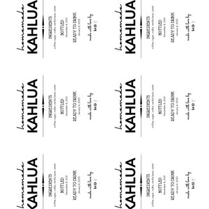 Custom Kahlua Labels, Homemade Kahlua Labels, Gift Tags, Printable ...