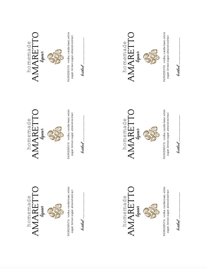Homemade Amaretto Labels + Recipe, Printable Labels, Instant Download ...