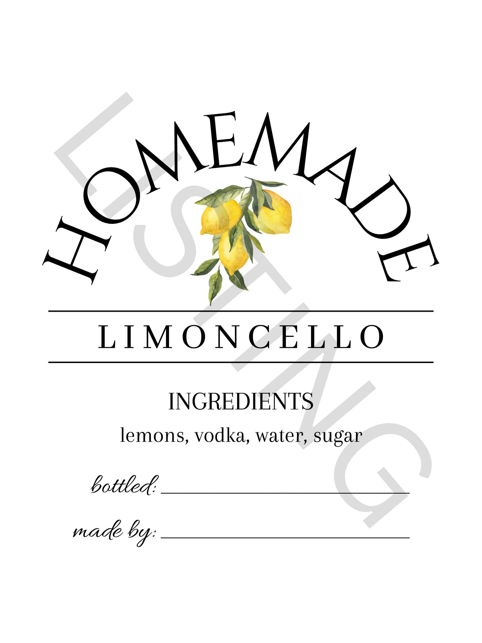 Homemade Limoncello Labels/gift Tags, Instant Download, Printable ...