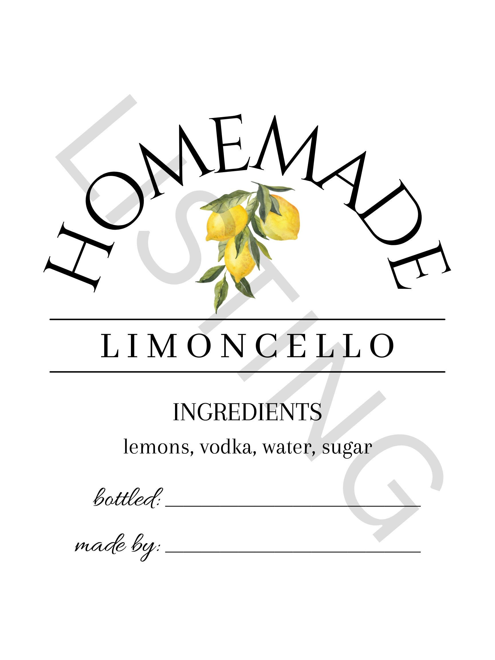 Homemade Limoncello Labels/gift Tags, Instant Download, Printable ...