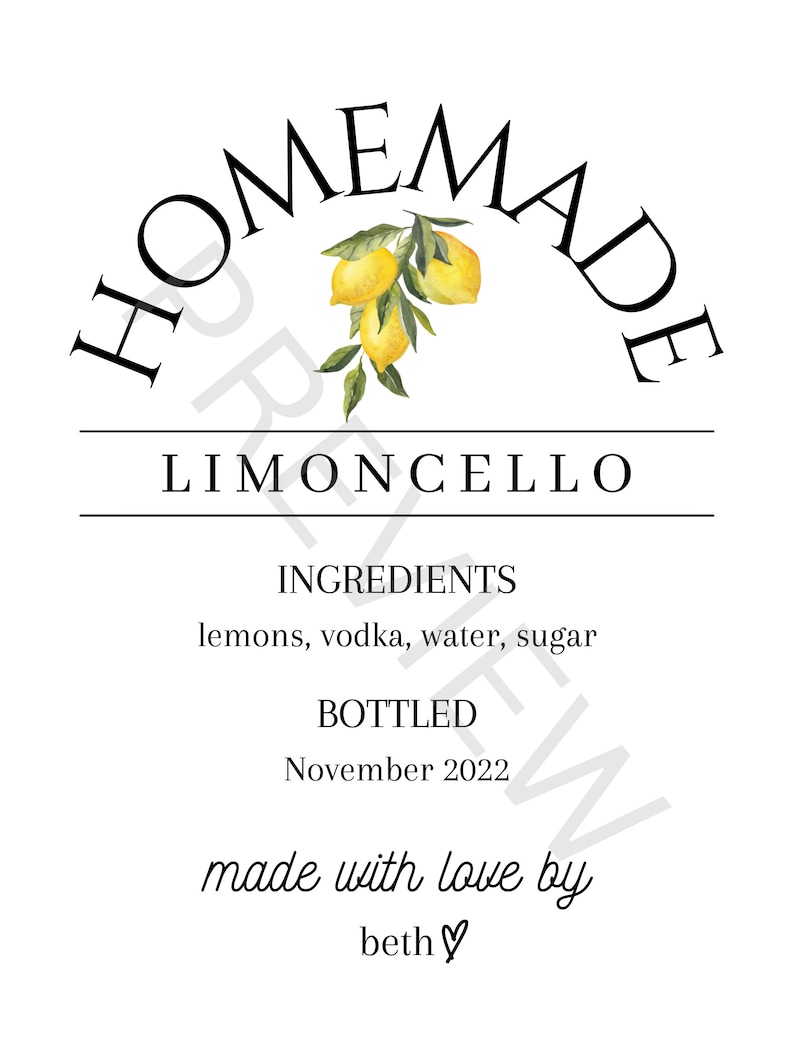 Custom Homemade Limoncello Labels Gift Tags Printable - Etsy