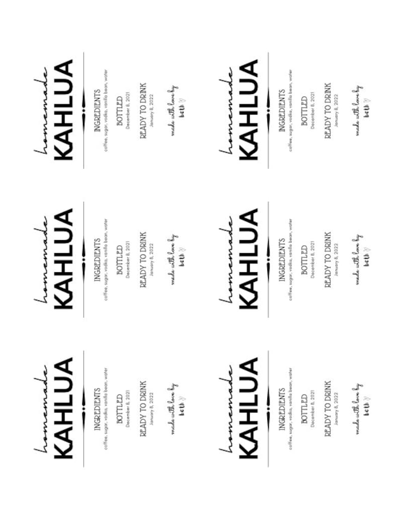 Homemade Kahlua Labels, Homemade Gifts, Shipped to Doorstep - Etsy