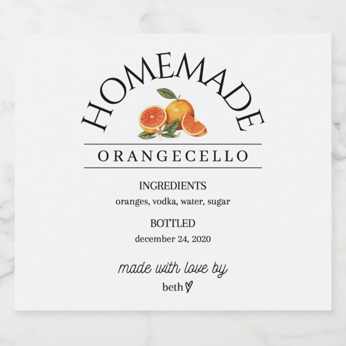 Custom Homemade Orangecello Labels, Gift Tags, Personalized Gifts ...