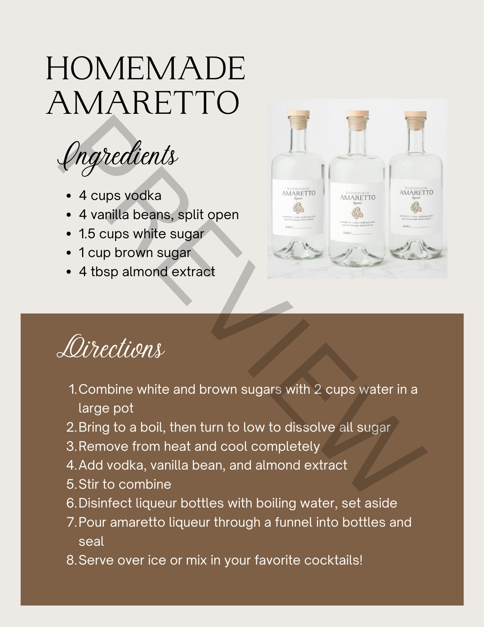Homemade Amaretto Labels + Recipe, Printable Labels, Instant Download ...