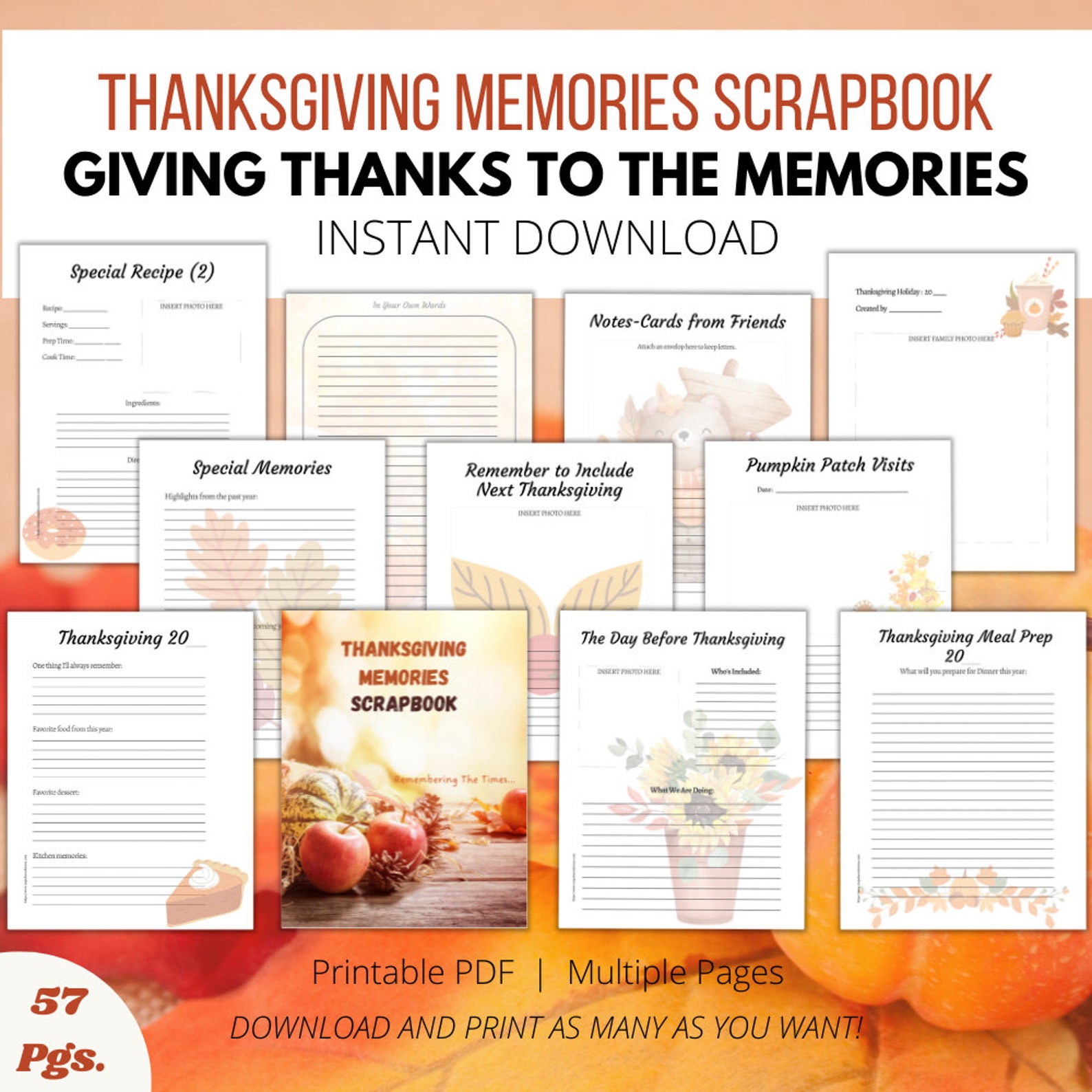 Thanksgiving Memory Book, Thanksgiving Journal, Thanksgiving Planner ...