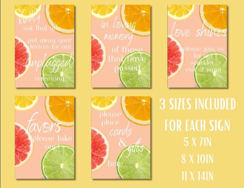 Printable Wedding Sign Bundle, Citrus Themed Wedding, Wedding Sign ...