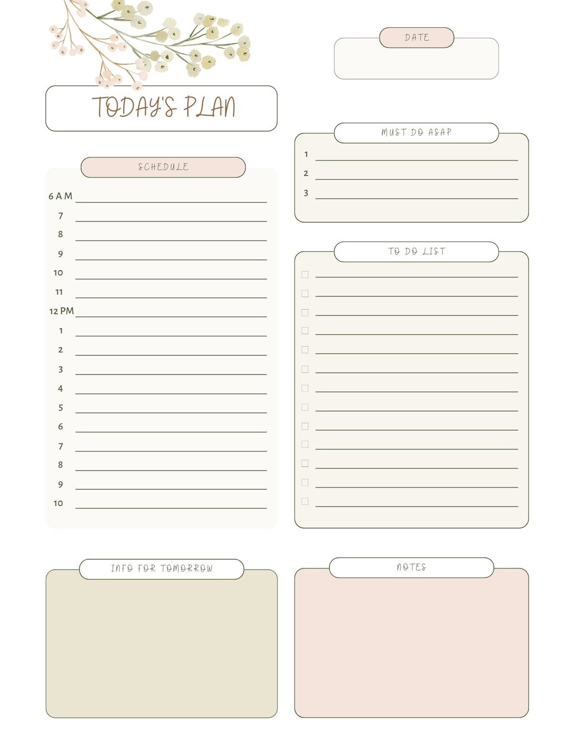 Printable Daily Planning Template, Daily Planner, Daily To-do List ...