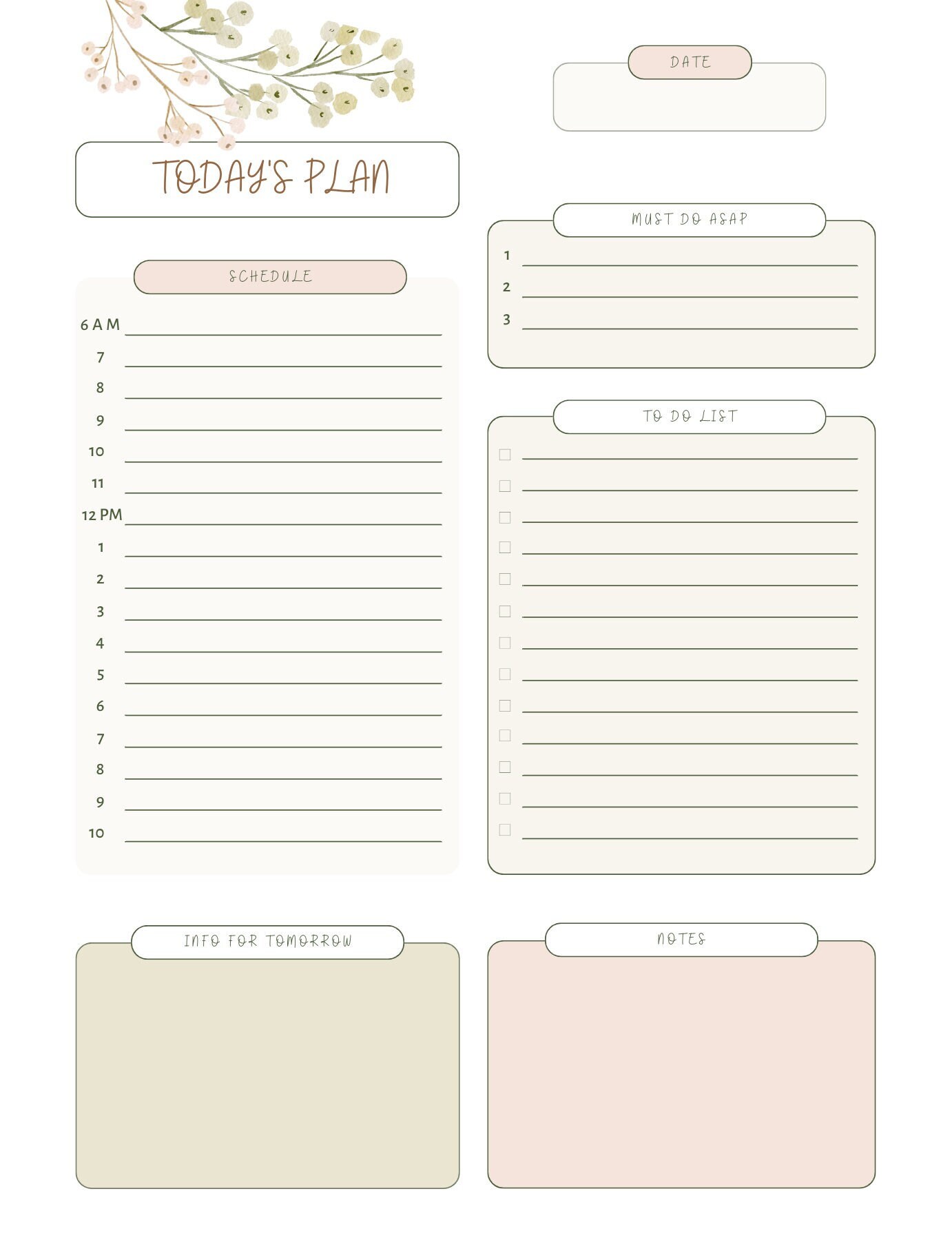 Printable Daily Planning Template, Daily Planner, Daily To-do List ...