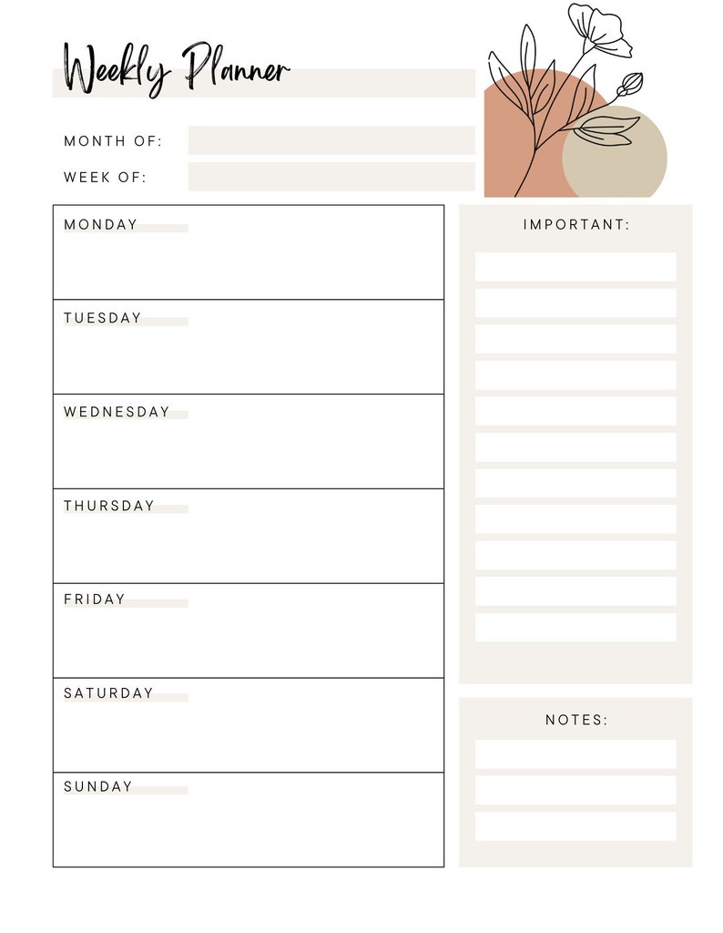 Printable Weekly Planning Template Weekly Organizer Weekly - Etsy