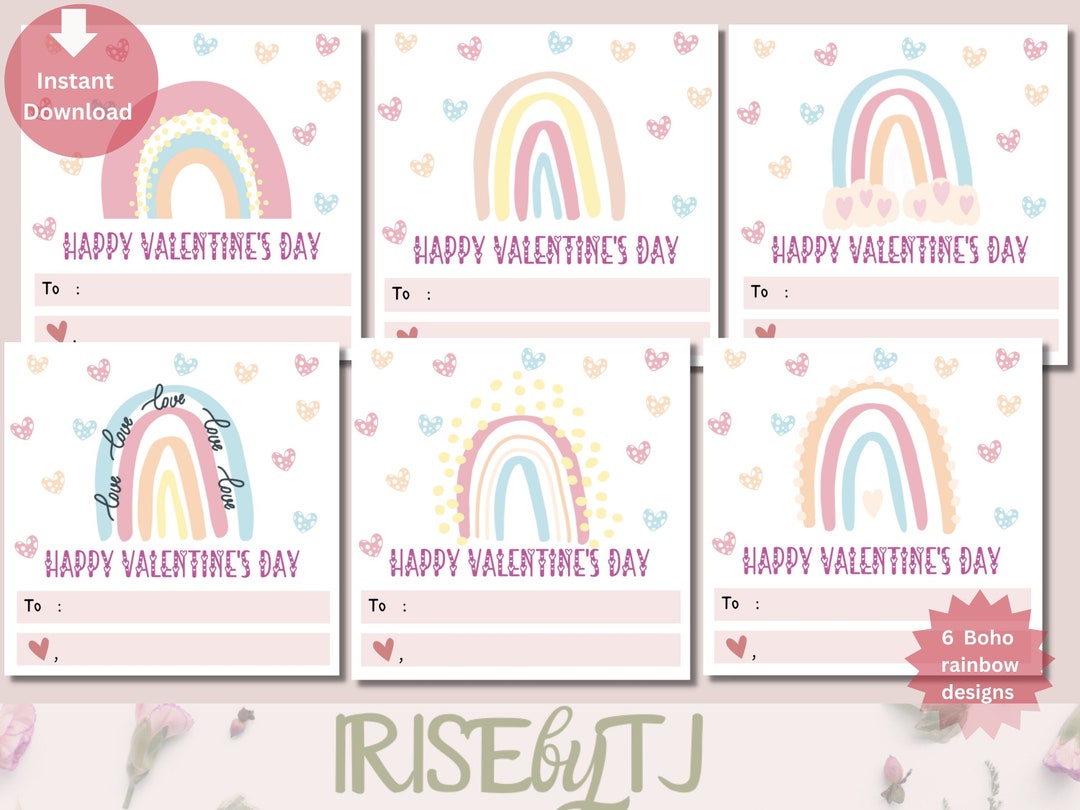 Printable Pastel Rainbow Valentines Day Card,instant Download,classroom ...