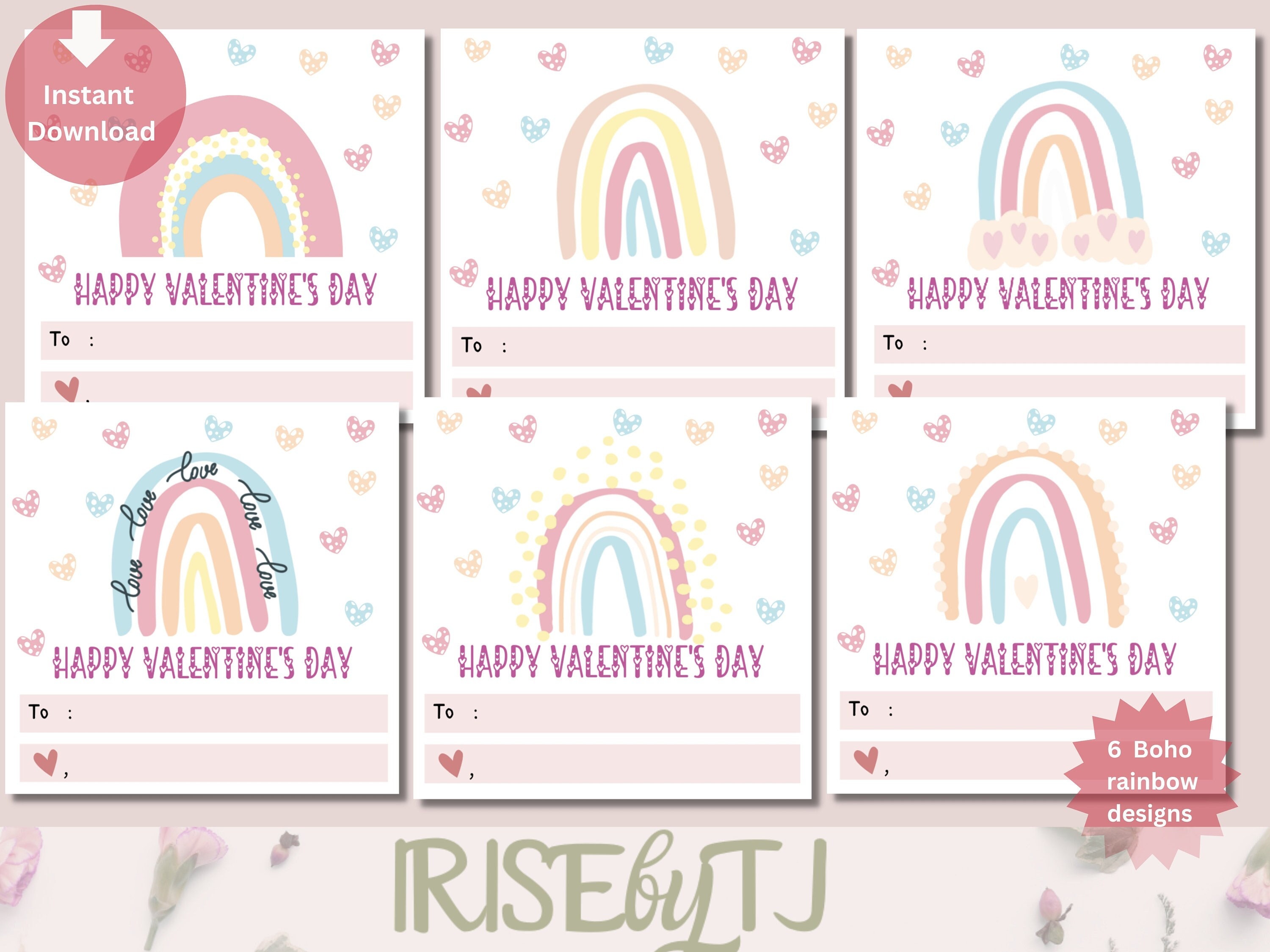 Printable Pastel Rainbow Valentines Day Card,instant Download,classroom ...