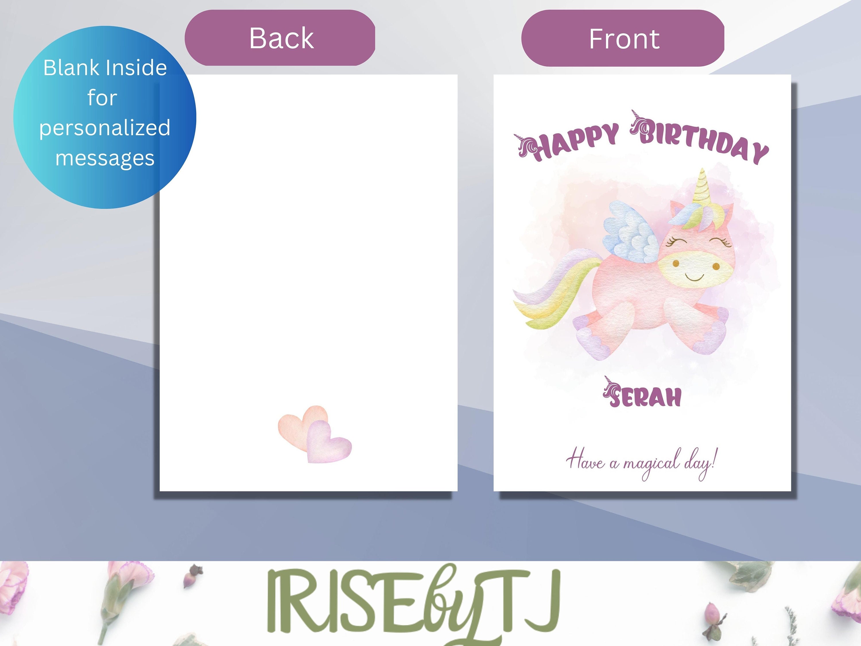 Editable Unicorn Happy Birthday Card for Kids,unicorn 5x7in Template ...