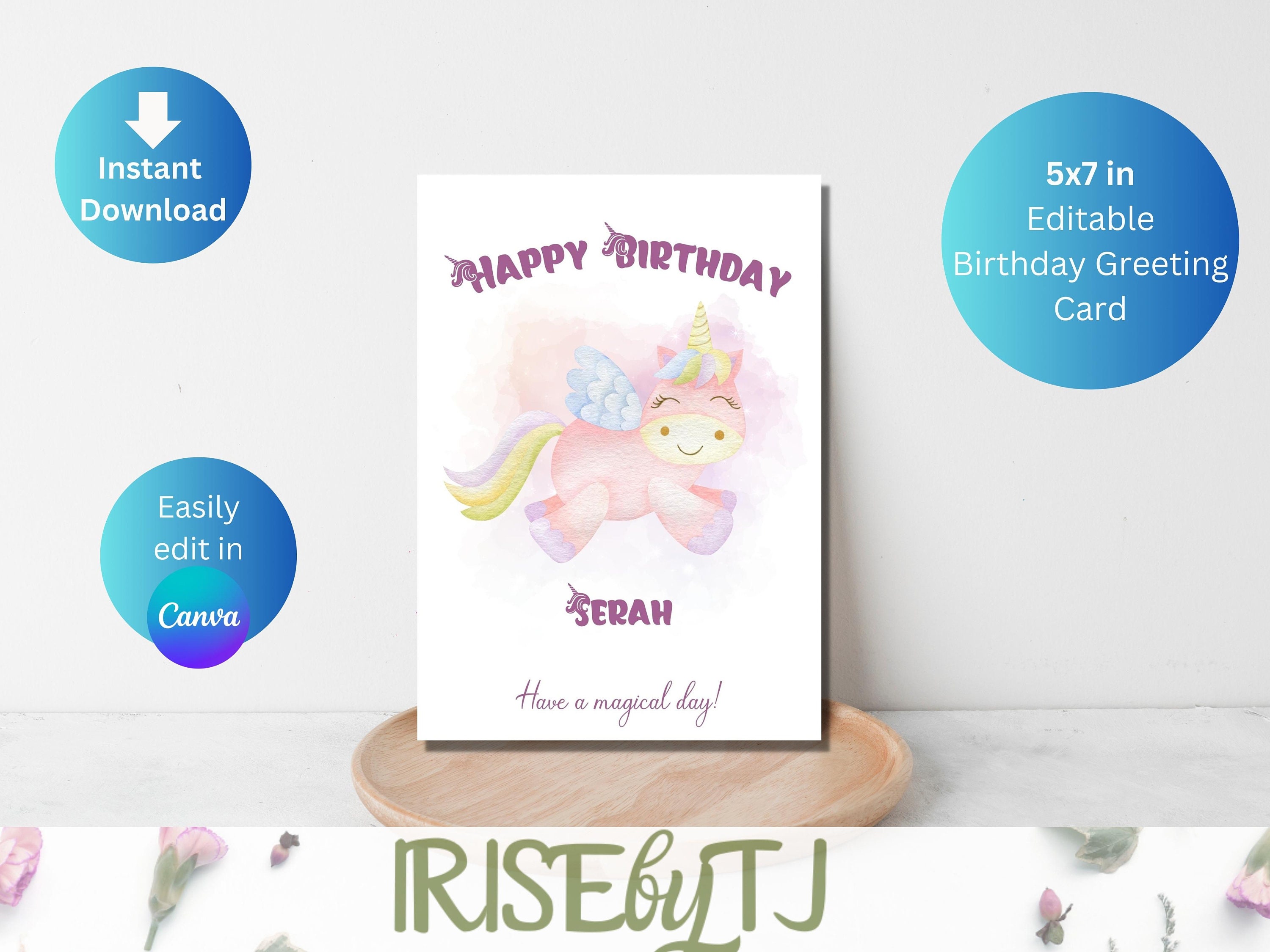 Editable Unicorn Happy Birthday Card for Kids,unicorn 5x7in Template ...