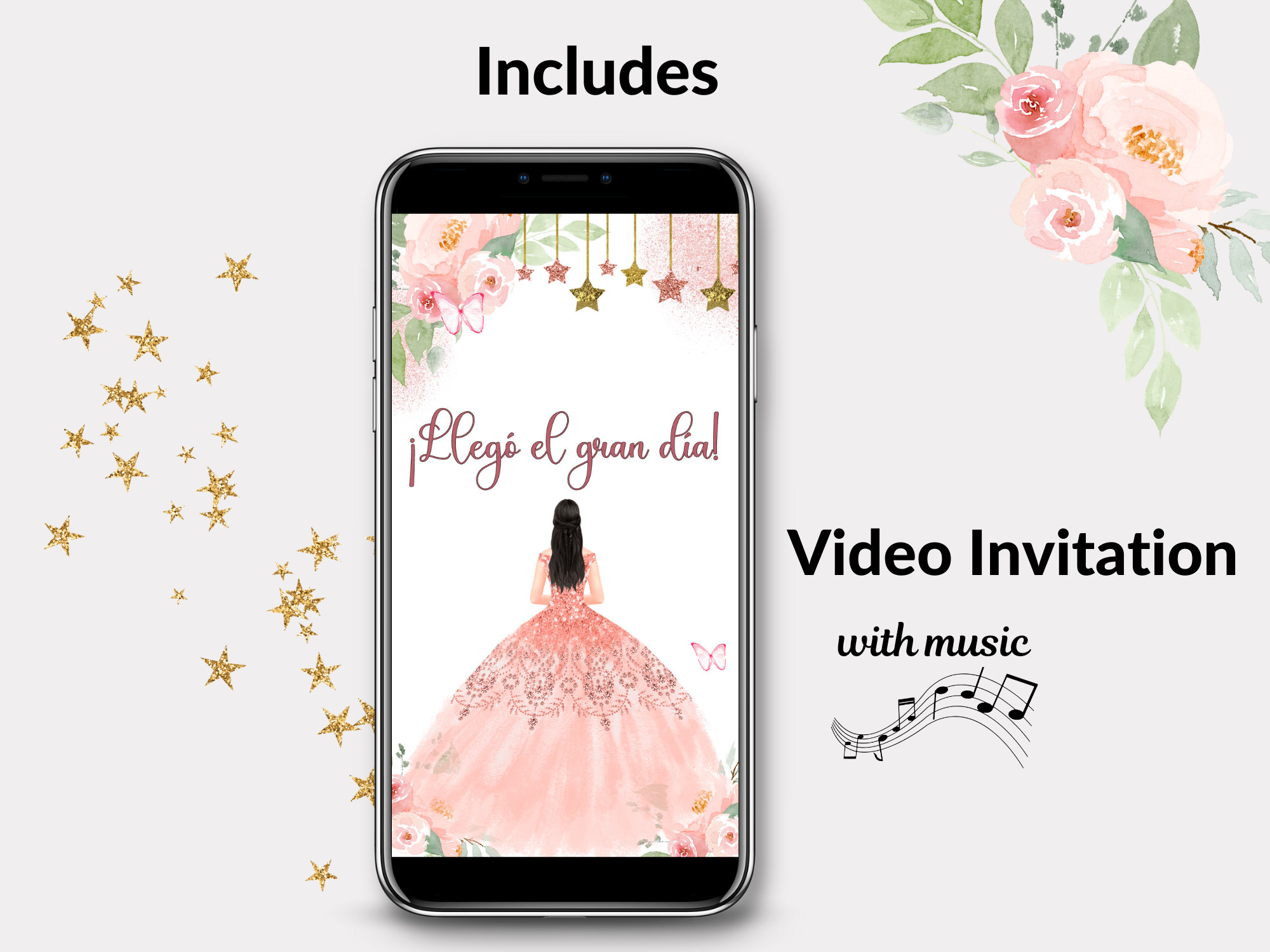 Rose Gold Floral Quinceanera Invitations in Spanish or English ...