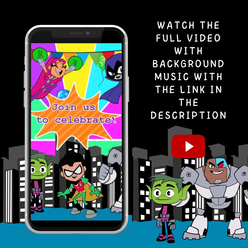 Teen Titans Birthday Invitation, Custom Kids Birthday Invitation, Boys ...