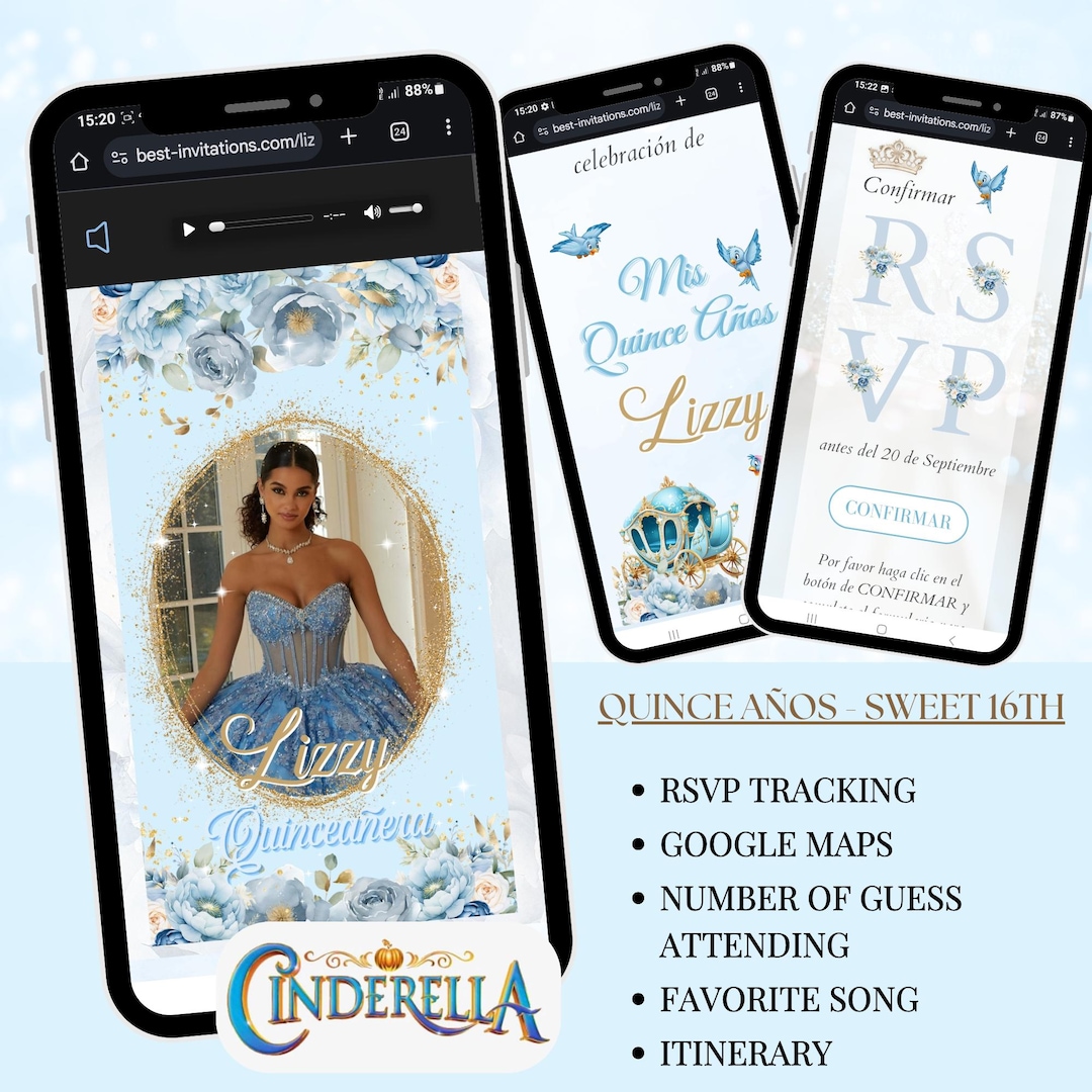 Cinde Blue Floral Quinceanera Invitation & Rsvp Tracking, Quinceañera ...
