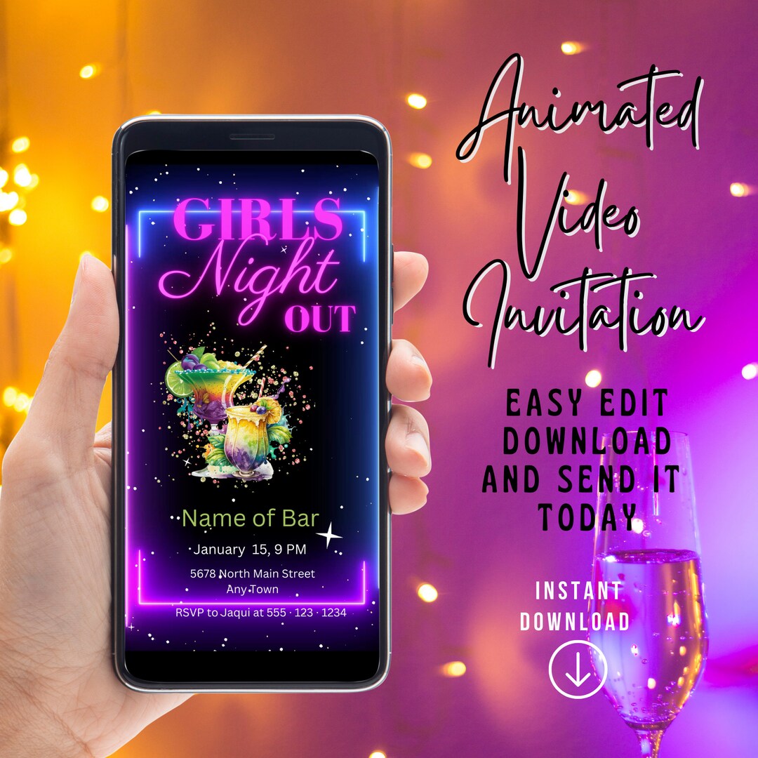 Pink Neon Light Digital Party E-invite Template, Birthday Text Message ...