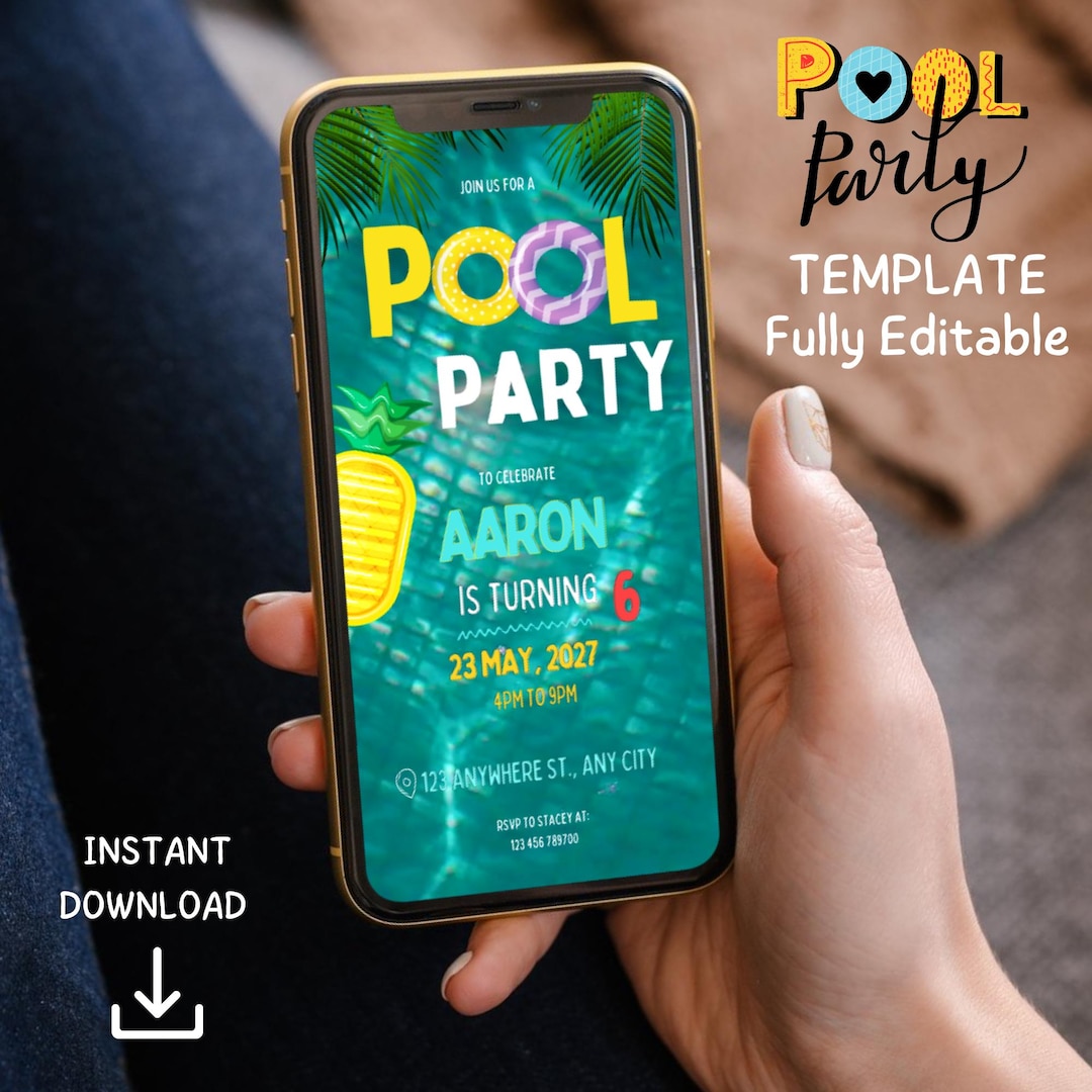 Pool Party Text Invitation,neon Summer Evita Birthday iPhone Invitation ...