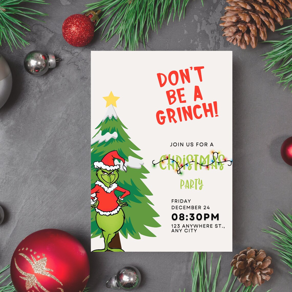 Editable Grinch Party Invitation, Merry Grinchmas Invitation, Grinch ...