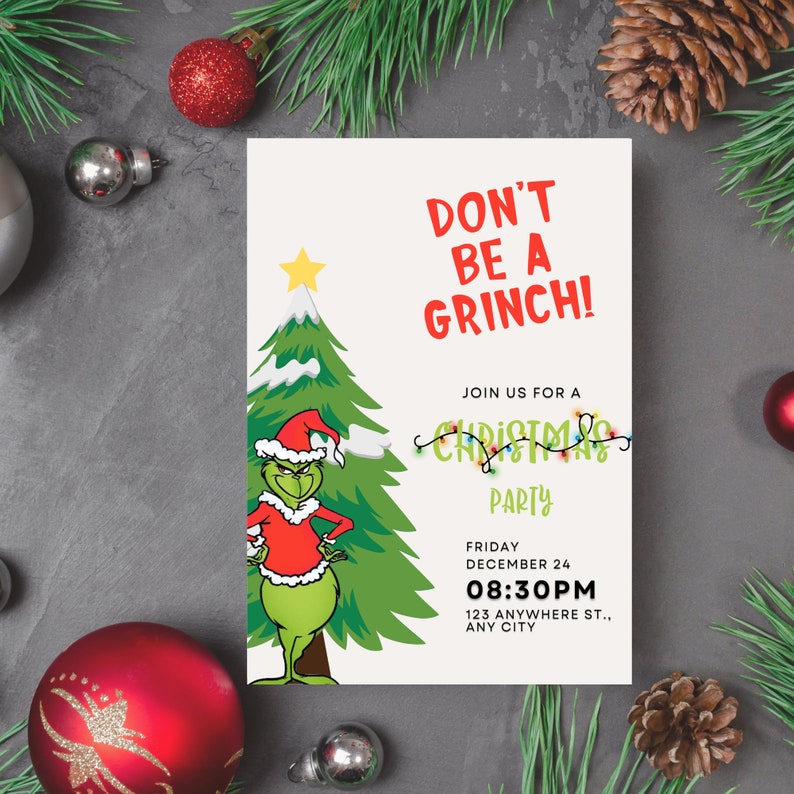 Editable Grinch Party Invitation, Merry Grinchmas Invitation, Grinch ...